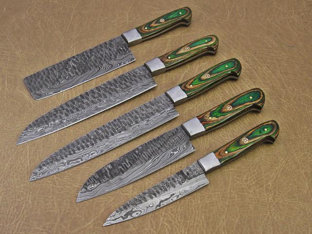 Click here for 5 Pieces Damascus steel Hammered kitchen knife set... prices