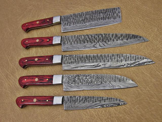 Click here for 5 Pieces Damascus steel Hammered kitchen knife set... prices