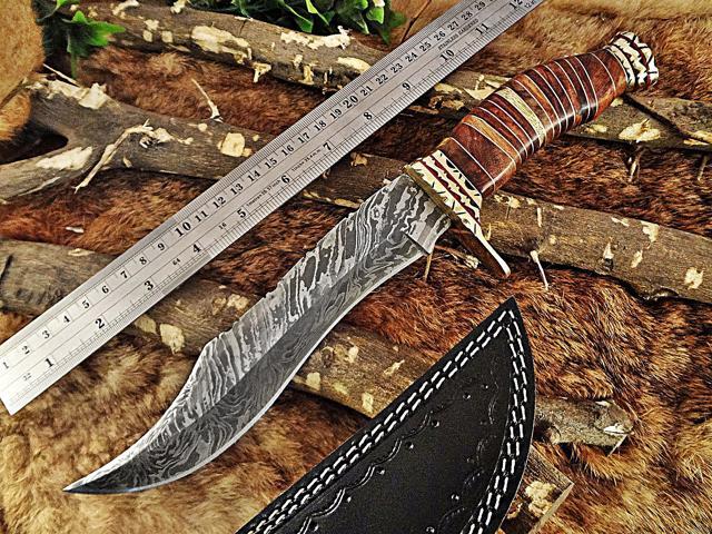 Click here for 12.5 Long hand forged Damascus steel Hunting Bowie... prices