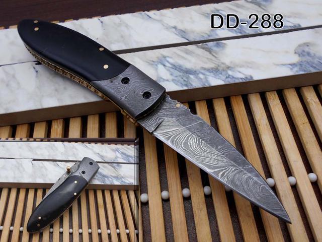 Click here for Damascus steel 7.8 long Folding Knife Bull horn wi... prices