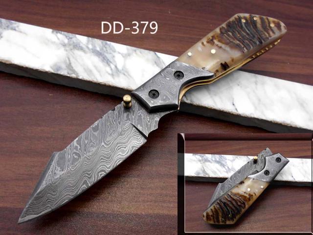 Click here for Damascus steel 7.5 long Folding Knife Camel bone w... prices