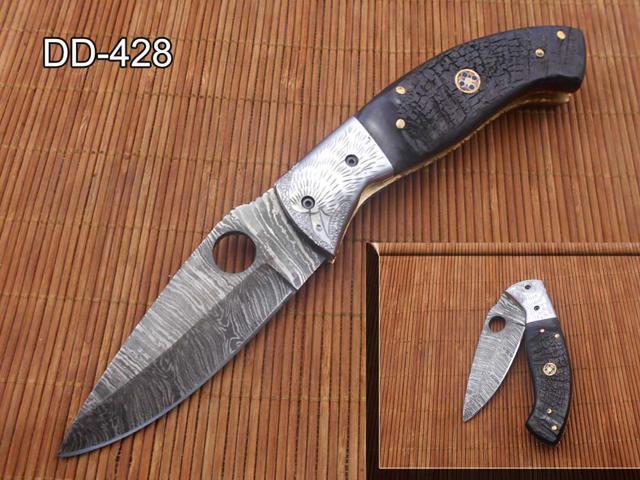 Click here for 8 Damascus steel folding knife with finger hole bl... prices