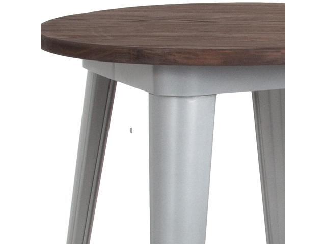Click here for 24 Round Silver Metal Indoor Table with Walnut Rus... prices