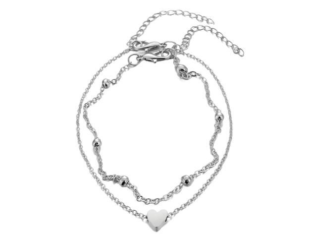 Click here for Silver Heart Layered Anklet Set  Cute Adjustable F... prices