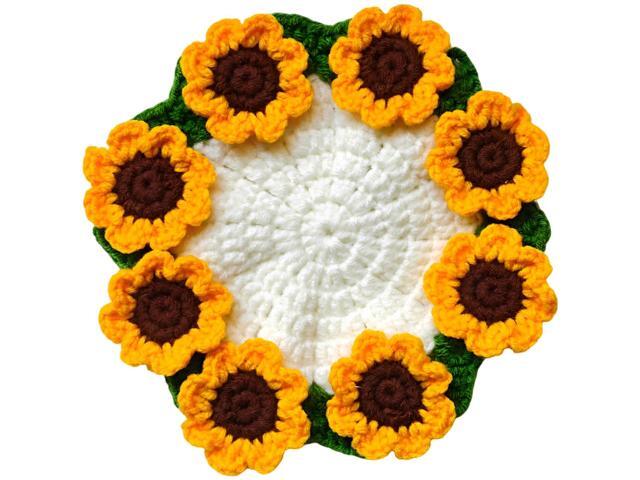 Click here for Wool Flower Drink Coaster  Handmade Sunflower Croc... prices