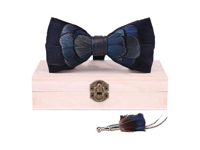Click here for Handcrafted Pheasant Feather Bow Tie Set Blue Feat... prices
