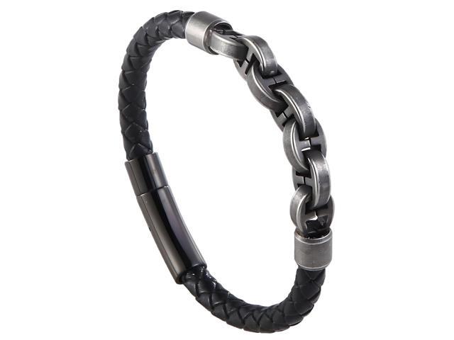 Click here for Black Leather Cuff Bangle For Men  7.3 In Wristban... prices