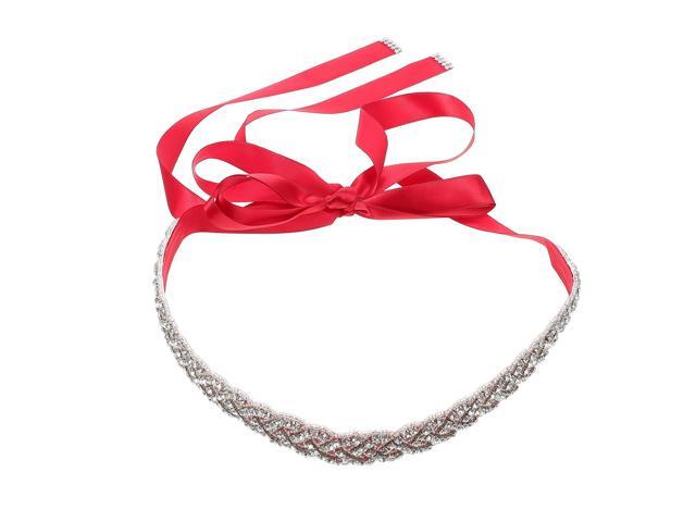 Click here for Wine Red Rhinestone Wedding Waist Belt Evening Dre... prices