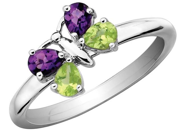 Click here for 3/5 Carat (ctw) Amethyst and Peridot Butterfly Rin... prices