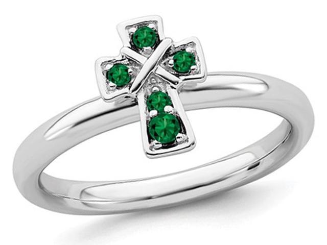 Click here for 1/8 Carat (ctw) Lab Created Emerald Cross Ring in... prices