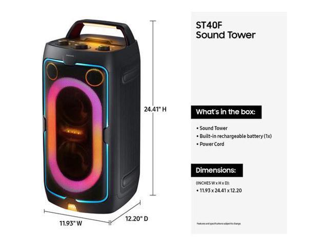 Samsung ST40F Sound Tower Portable Party Speaker with Built-in Battery  Bluetooth  IPX4 Splash Resistant  Directional Sound  Up to 12 Hours Battery...