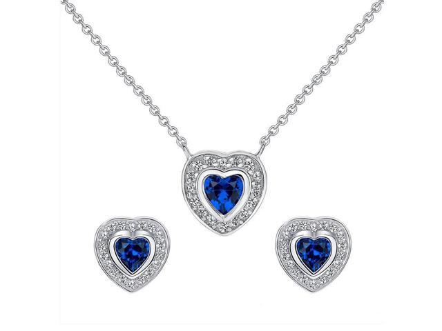 Click here for 0.925 Sterling Silver Sapphire Blue Heart CZ Neckl... prices