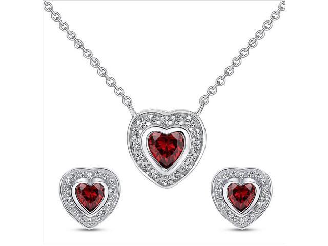 Click here for 0.925 Sterling Silver Red Heart CZ Pendant Necklac... prices