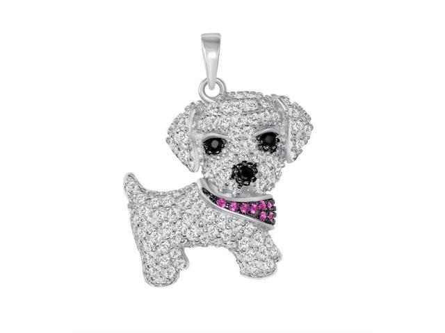 Click here for 925 Sterling Silver Puppy Pendant Rhodium Plated C... prices