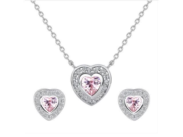 Click here for 0.925 Sterling Silver Pink Heart CZ Pendant Neckla... prices