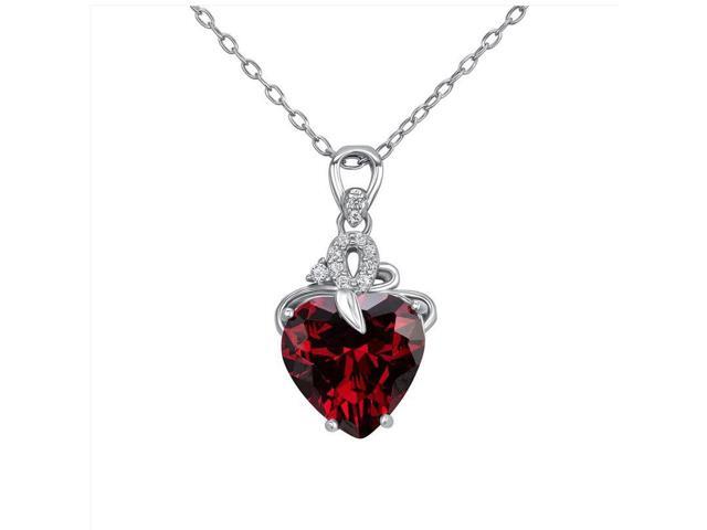 Click here for 0.925 Sterling Silver Heart Necklace Red Garnet CZ... prices