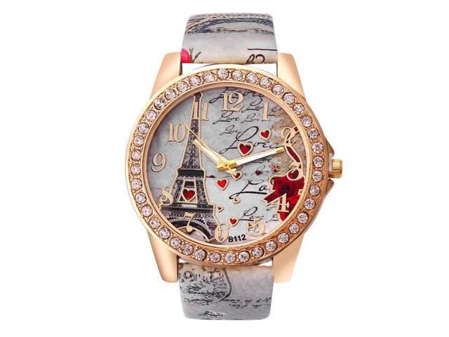 Click here for Eiffel Tower + Heart Pattern Leather Strap Quartz... prices