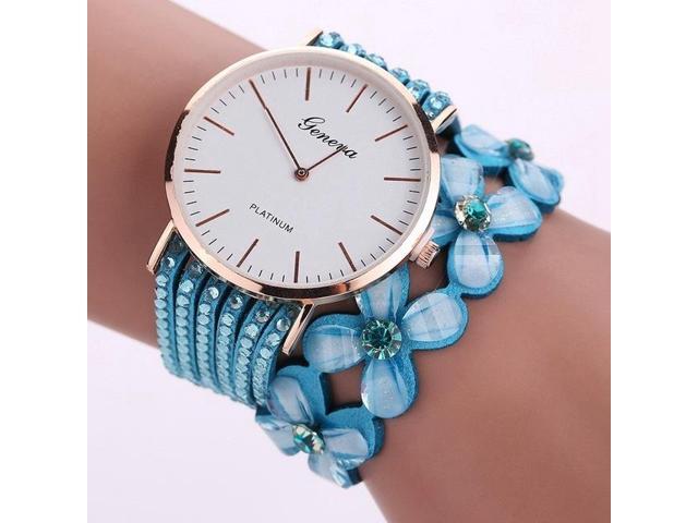 Click here for Women Round Dial Flower Diamond Studs Bracelet Wat... prices