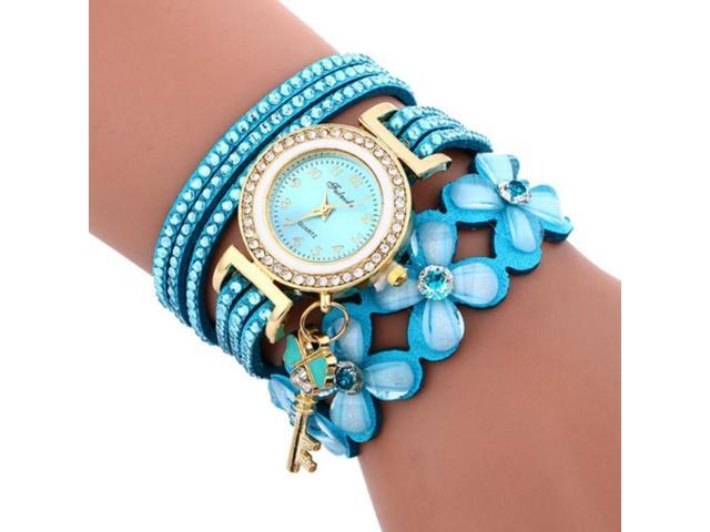 Click here for FULAIDA Round Dial Diamond Flower Bracelet Watch w... prices