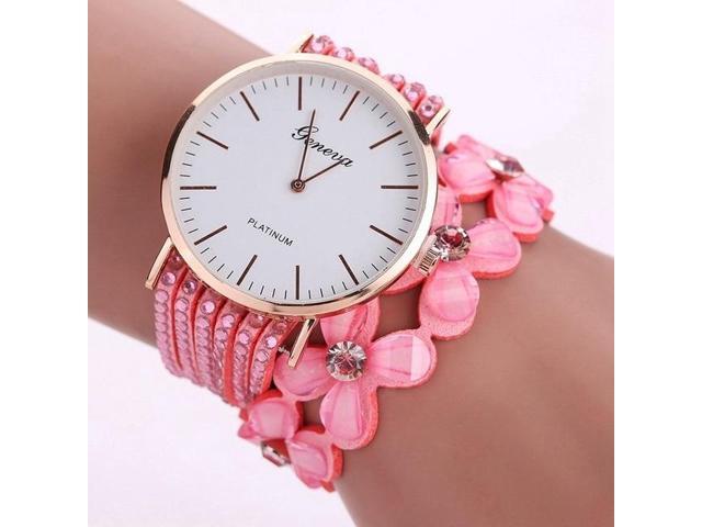 Click here for Women Round Dial Flower Diamond Studs Bracelet Wat... prices