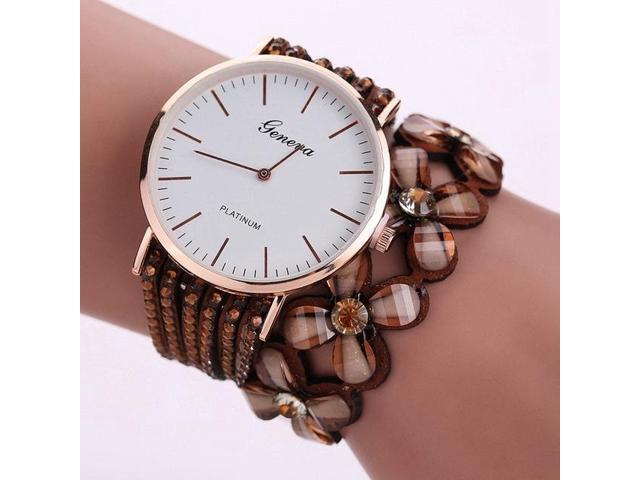 Click here for Women Round Dial Flower Diamond Studs Bracelet Wat... prices