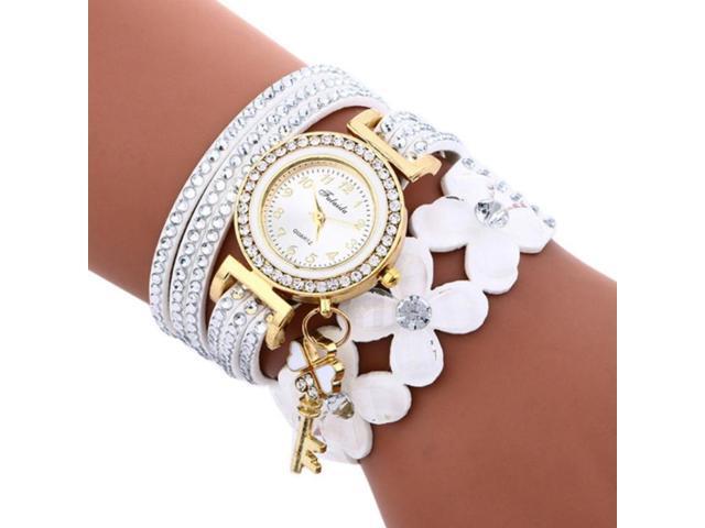 Click here for FULAIDA Round Dial Diamond Flower Bracelet Watch w... prices