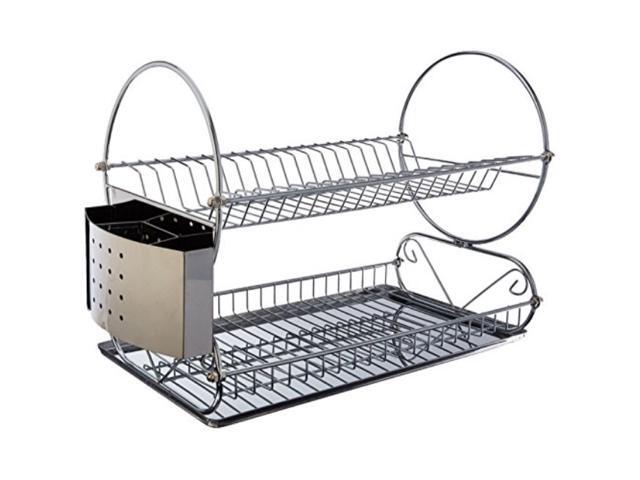 MegaChef Chrome Plated 17.5 Inch Two Shelf Dish Rack  One Size  Silver