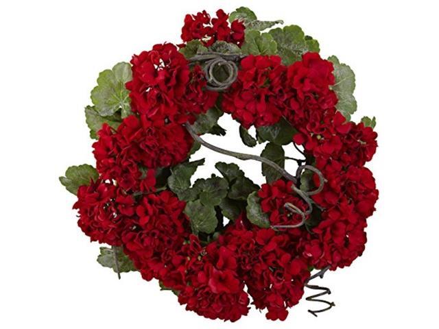 Click here for Nearly Natural 4986 geranium Wreath  17-Inch prices