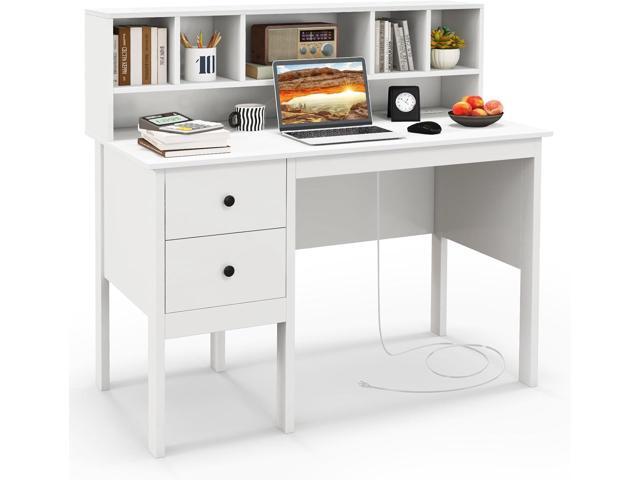 Click here for Giantex White Desk with Drawers and Power Outlet... prices