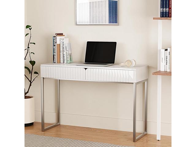 Click here for White Vanity Desk with 2 Drawers  Silver and White... prices