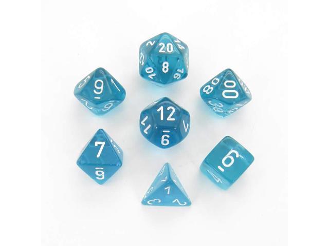 Click here for 7 Set Cube Translucent Polyhedral Teal & White Dic... prices
