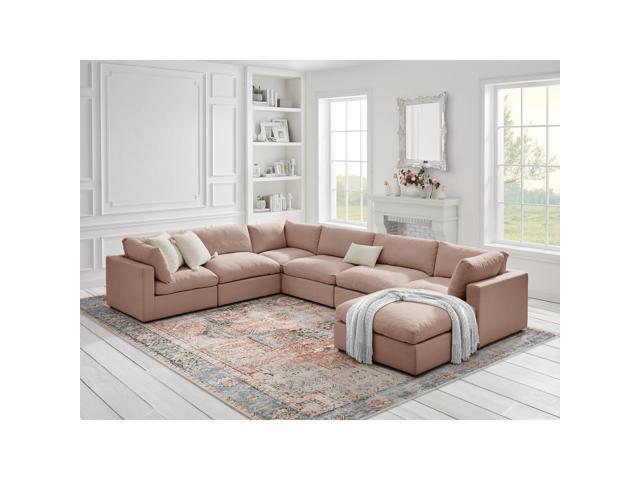 Click here for Rustic Manor Aliya Ottoman - Upholstered  Pink Lin... prices