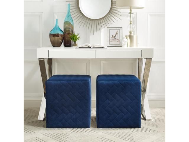 Click here for Dominic Blue Velvet Cube Ottoman - Quilted Upholst... prices