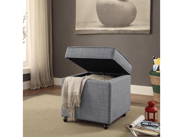 Click here for Elton Light Grey Linen Cube Ottoman - Hidden Stora... prices