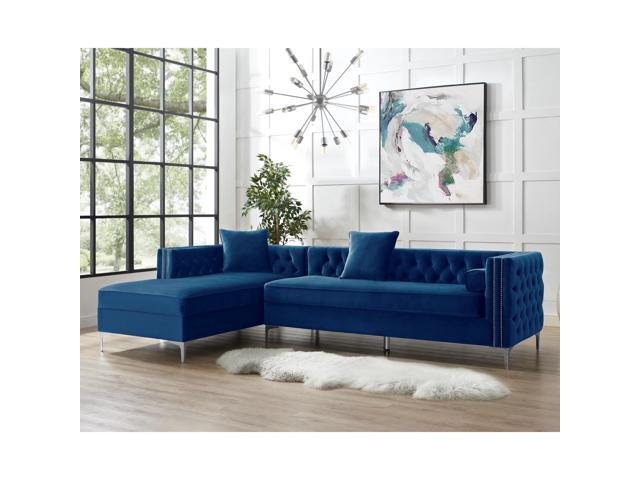 Click here for Lorenzo Navy Blue Chaise Sectional Sofa - 115 Left... prices