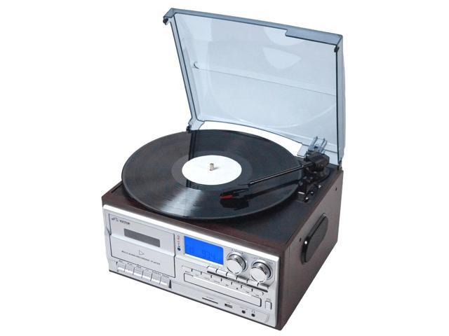 Victor Cosmopolitan 8-in-1 Turntable Music Center with Bluetooth  USB & Cassette Brown