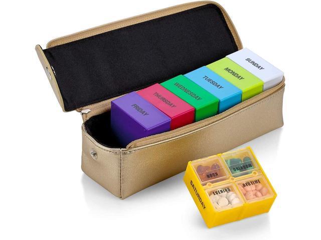 Click here for Large Weekly Pill Organizer Box in Gold Leather Ca... prices