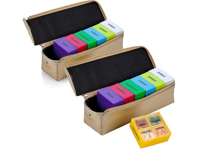 Click here for 2 Pack  Large Weekly Pill Organizer Boxes in Gold... prices