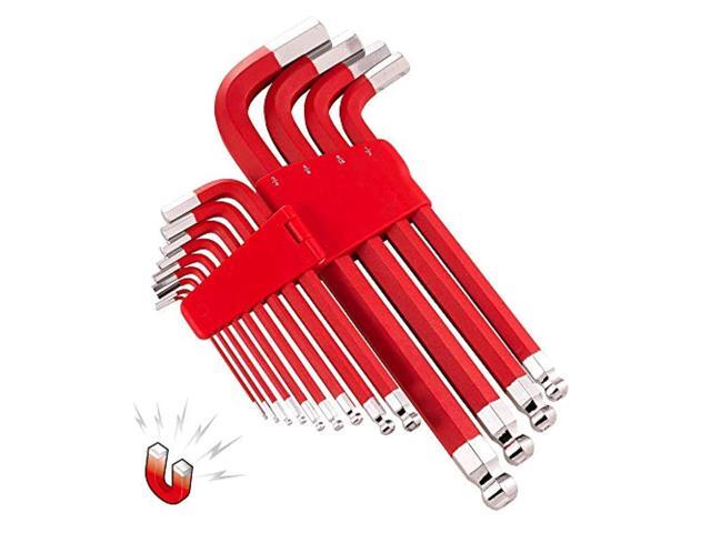 Powerbuilt 13 Piece Sae Long Arm Magnetic Hex Key Wrench Set Red - Red