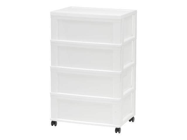 IRIS USA 4 Drawer Plastic Wide Storage Chest with 4 Casters  White/Natural