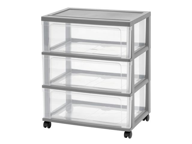 IRIS USA 3 Drawer Wide Storage Drawer Cart with Caster Wheels  Plastic Rolling Dresser for Home Closet Bedroom Bathroom Office Laundry Kitchen...