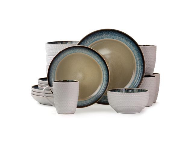 Elama Modern Dot 16 Piece Luxurious Stoneware Dinnerware with Complete Setting for 4