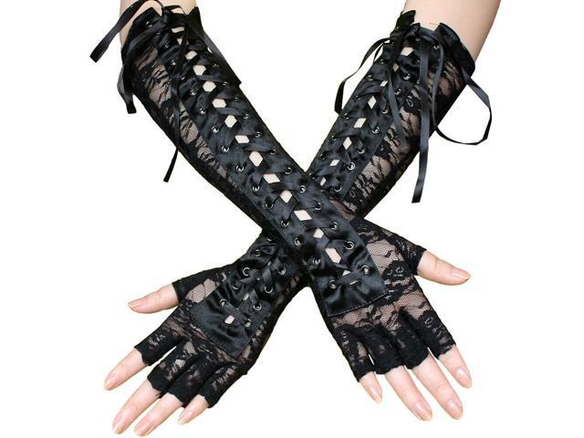 Click here for 15.3‘ Womens Sexy Elbow Length Fingerless Lace Up... prices