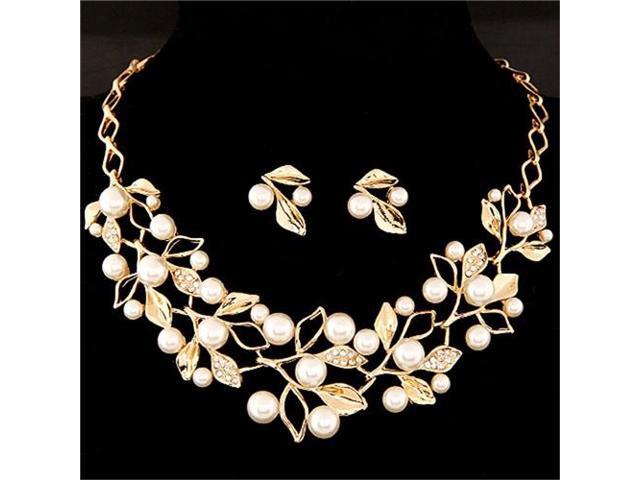 Click here for Leaf Crystal Simulated Pearl Wedding Jewelry Neckl... prices