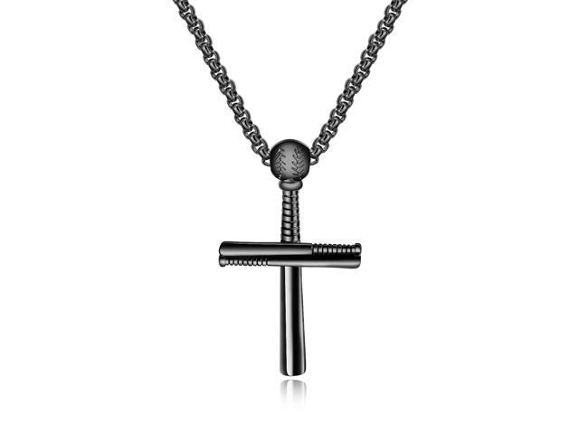 Click here for Men Stainless Steel Baseball Bat Cross Necklace Bi... prices