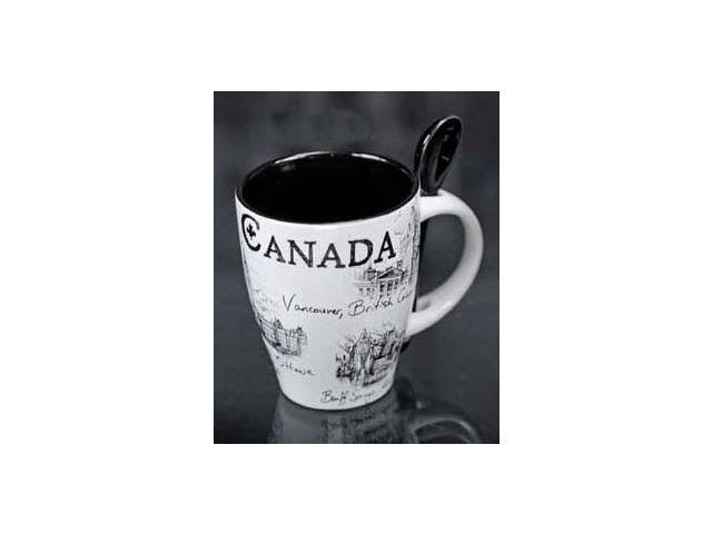 Click here for 00611 - CANADA SOUVENIR MUG W/SPOON BLACK/WHITE prices