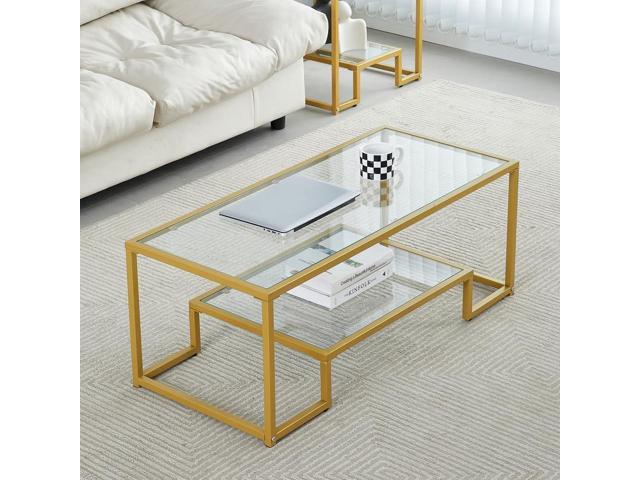 Click here for Golden Metal Glass Coffee Table - Two-Tiered with... prices