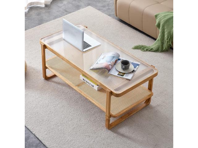 Click here for Rattan Coffee Table with Tempered Glass Top Wood C... prices