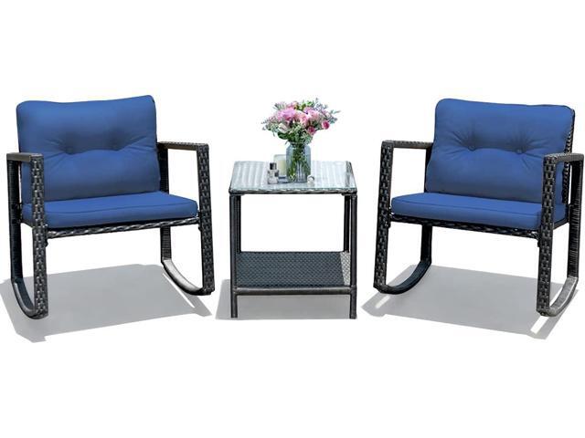 Click here for Tangkula 3 Pieces Patio Wicker Rocking Bistro Set... prices