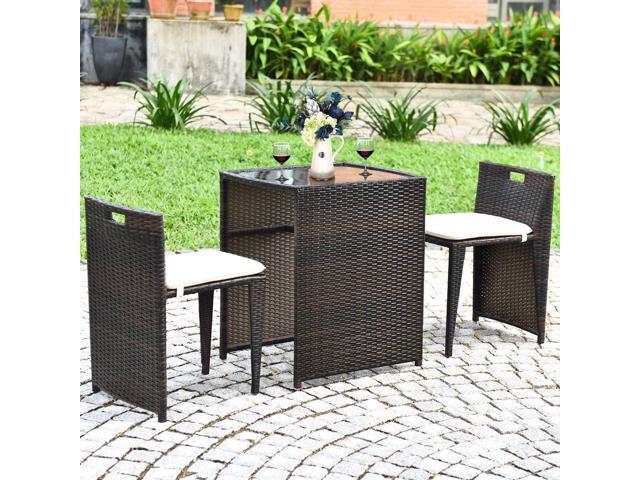 Click here for Tangkula 3 Piece Outdoor Rattan Dining Set  No Ass... prices
